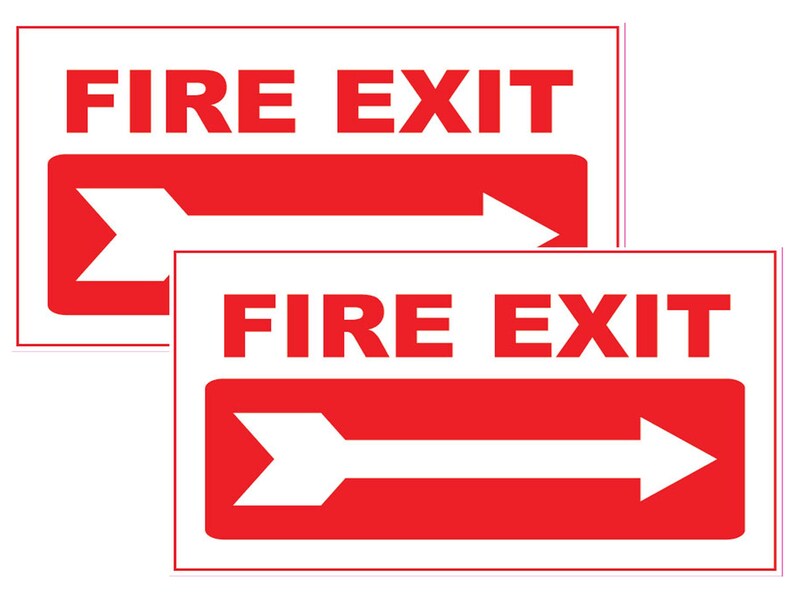 2 X Fire Exit Indicator Sticker - Office Safety Notice - Emergency Sign ...