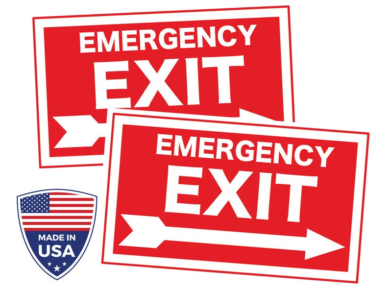 2 X Emergency Exit Indicator Sticker - Office Safety Notice - Emergency ...