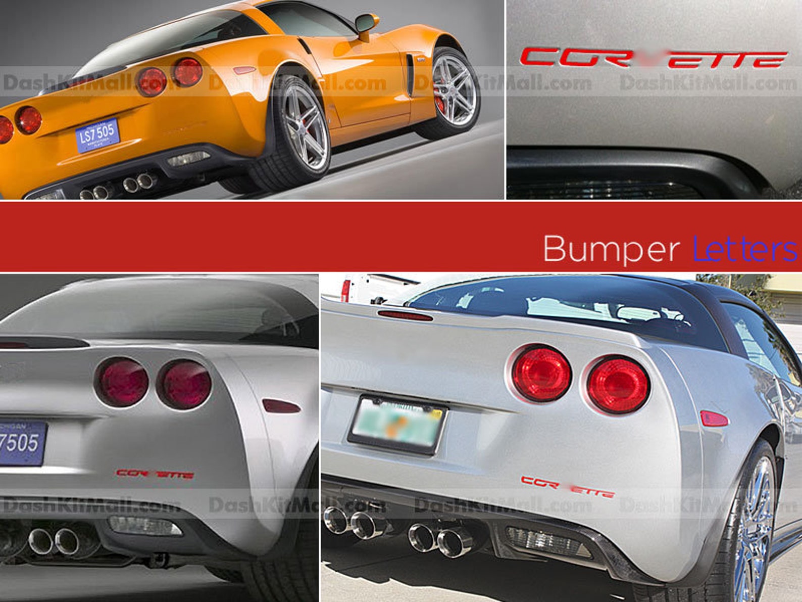 Red Rear Bumper Letters for Corvette C6 2005-2013 ABS Plastic Inserts ...