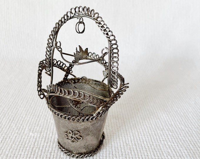 Antique Vintage Silver Filigree Decorative Wire Basket, Unique Silver ...