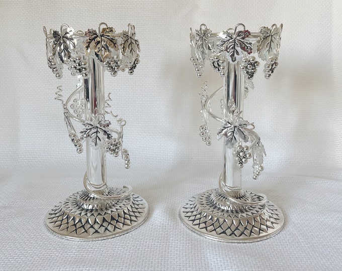 Pair Silver-plated Grape Vine & Leaves Candlestick Holders, Grapevine ...