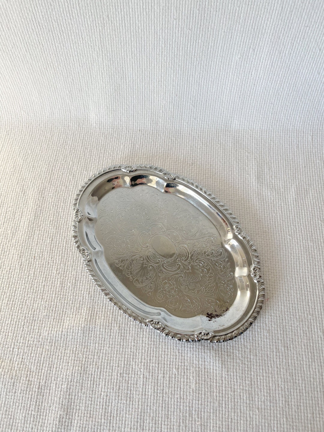 Vintage Metal Silver Vanity Tray With Floral Etching Accents, Spice ...