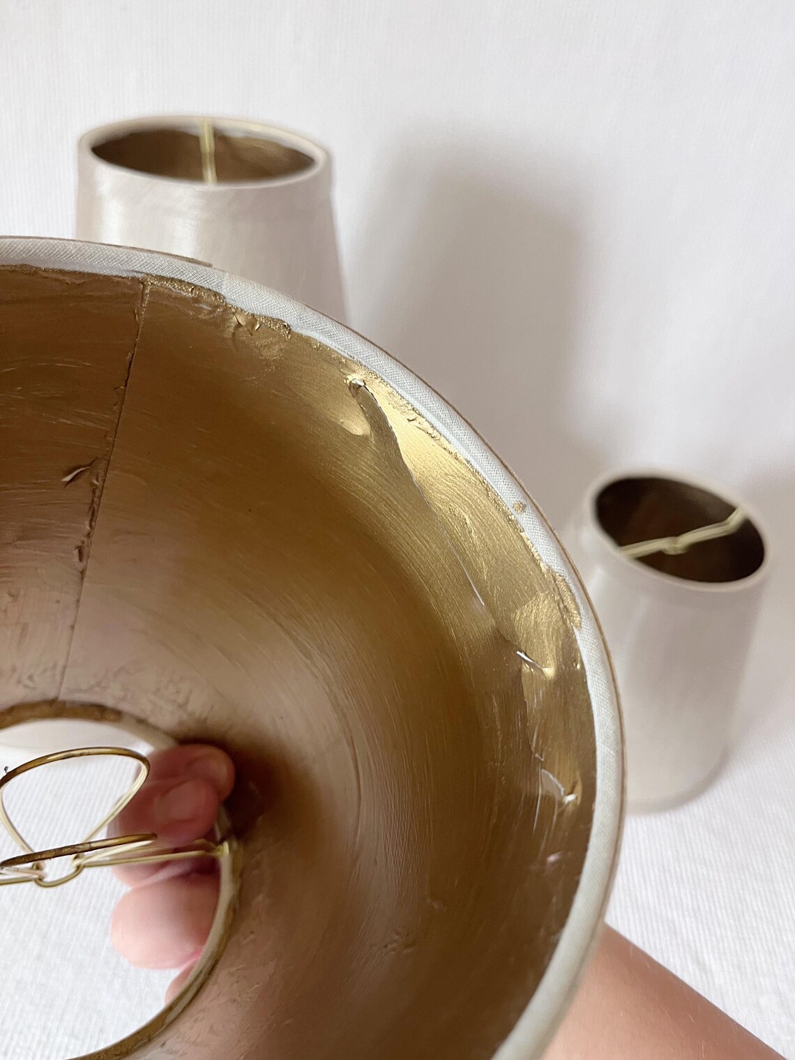 Vintage Set of 5 Neutral Beige Silk Lamp Shades, Clip-on Attachment ...