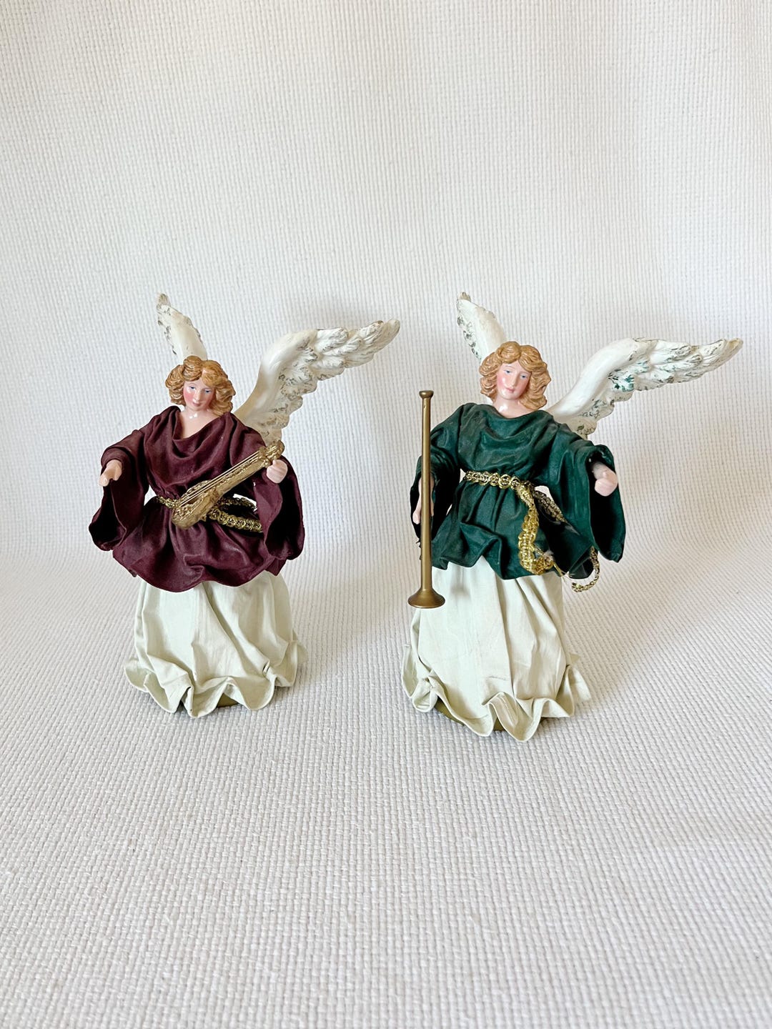 Vintage Pair of Angel in Burgundy and Green Christmas Tree Topper, Free ...