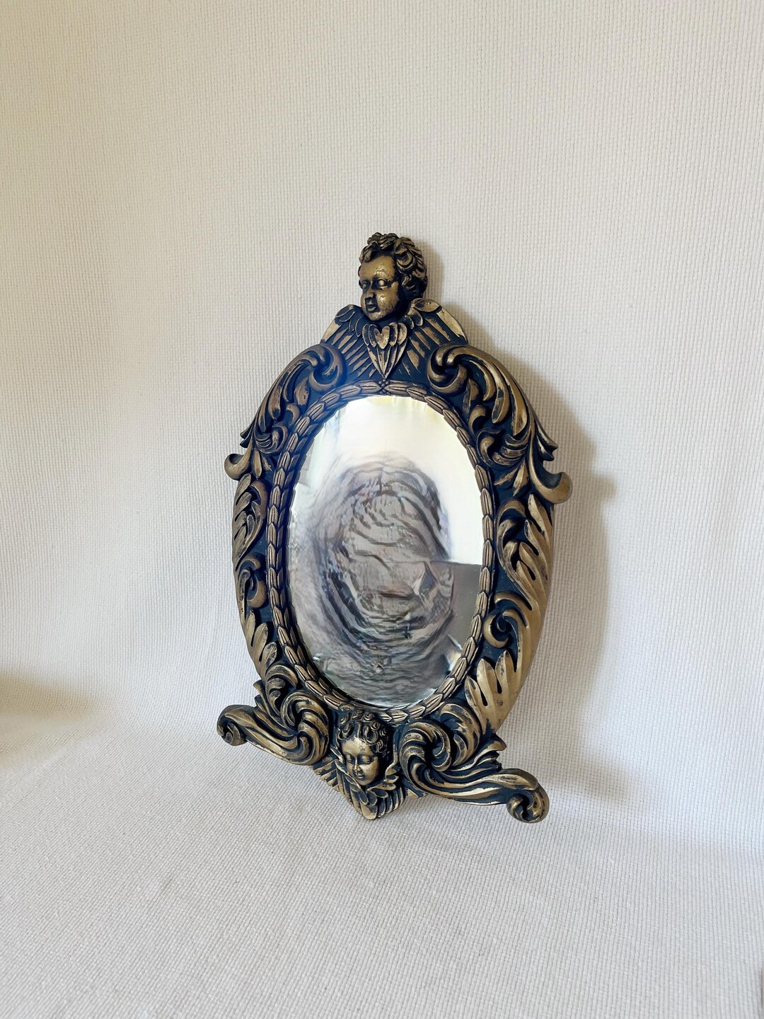 Vintage Gold Oval Ornate Face Mirror With Cherub Angels, Wall ...