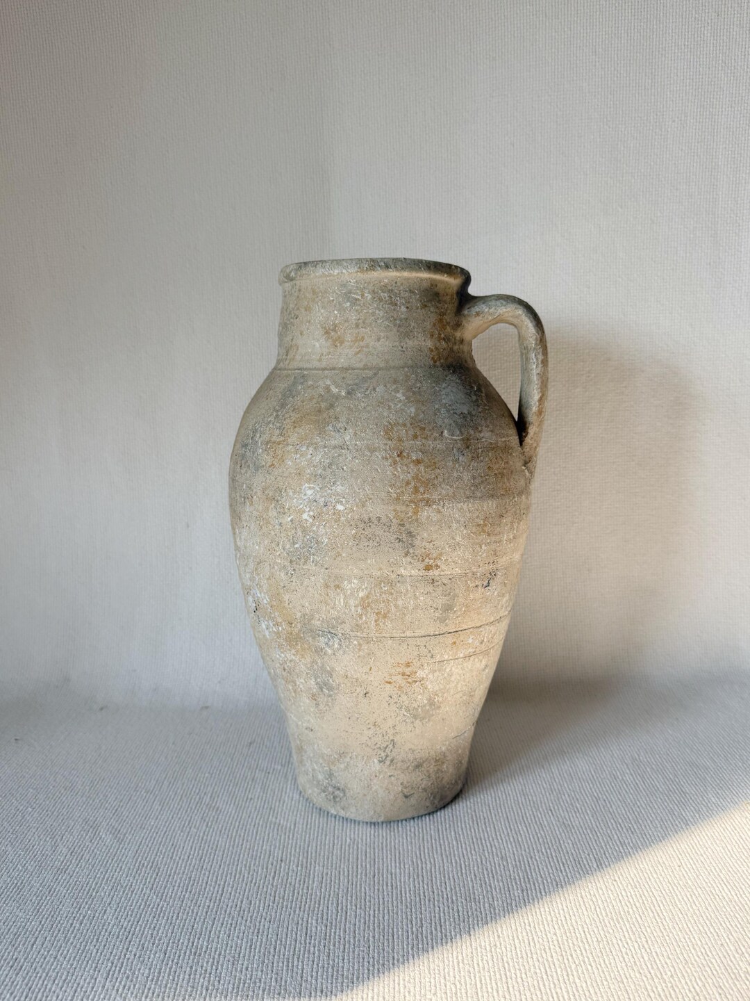 Large Floor/tabletop Pottery Beige Distressed Vase, Old Ceramic Vase ...