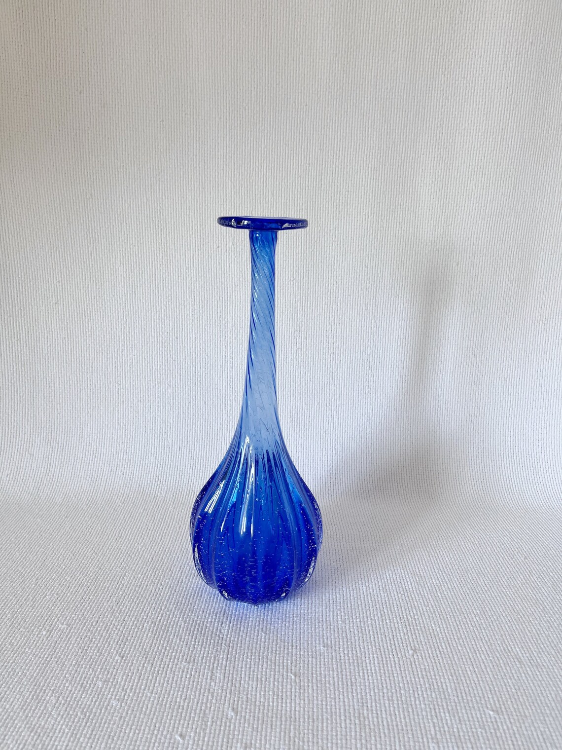Vintage Cobalt Blue Vase Clear Glass Mouth Blown Art Glass, Collectible ...