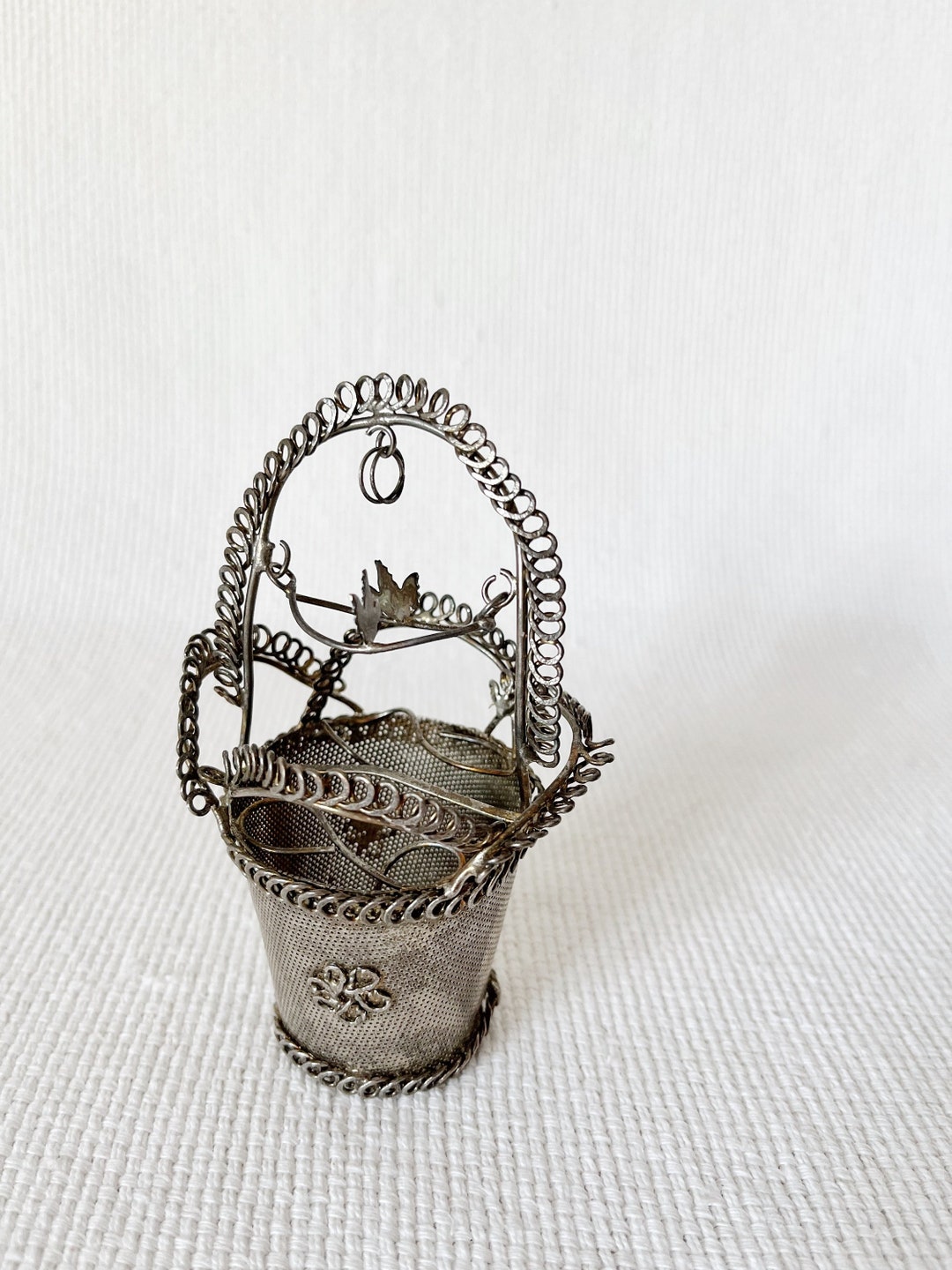 Antique Vintage Silver Filigree Decorative Wire Basket, Unique Silver ...