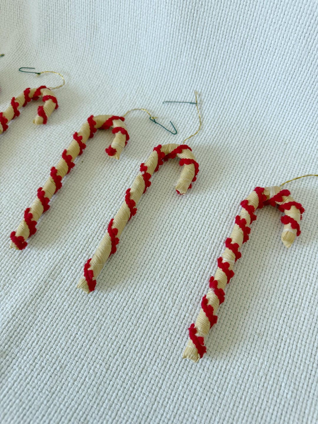 Vintage Set of 5 Natural Straw Candy Cane Ornaments, Handmade Christmas ...