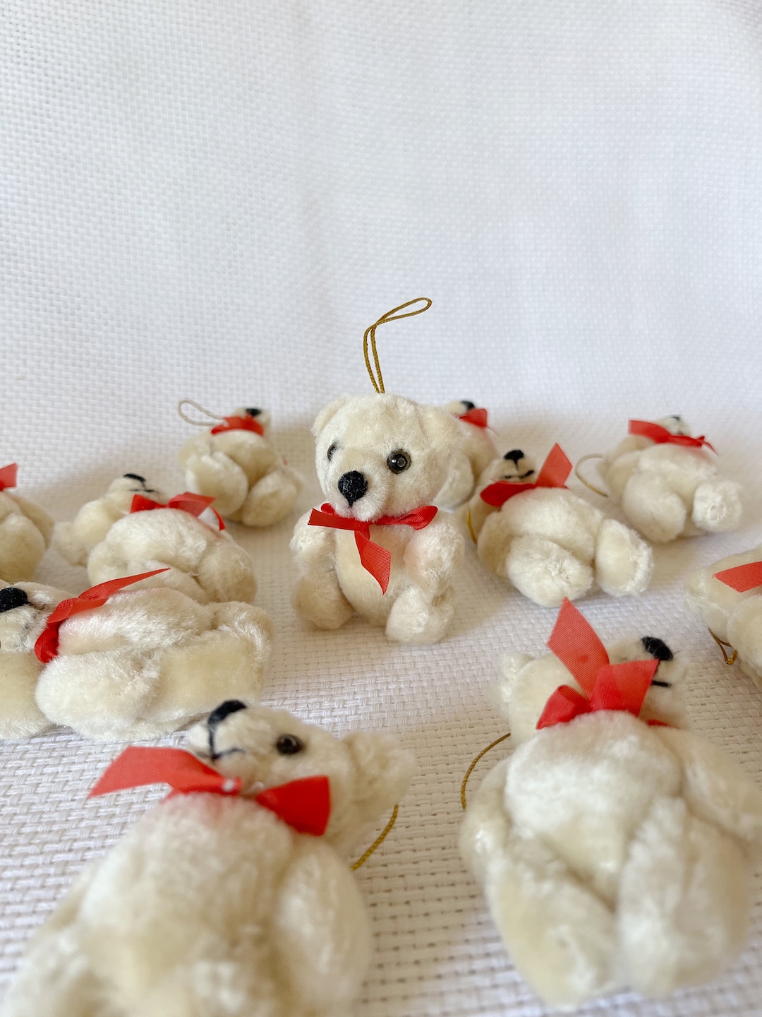 Set of 12 Adorable Teddy Bear Christmas Tree Ornaments, Vintage Plush ...