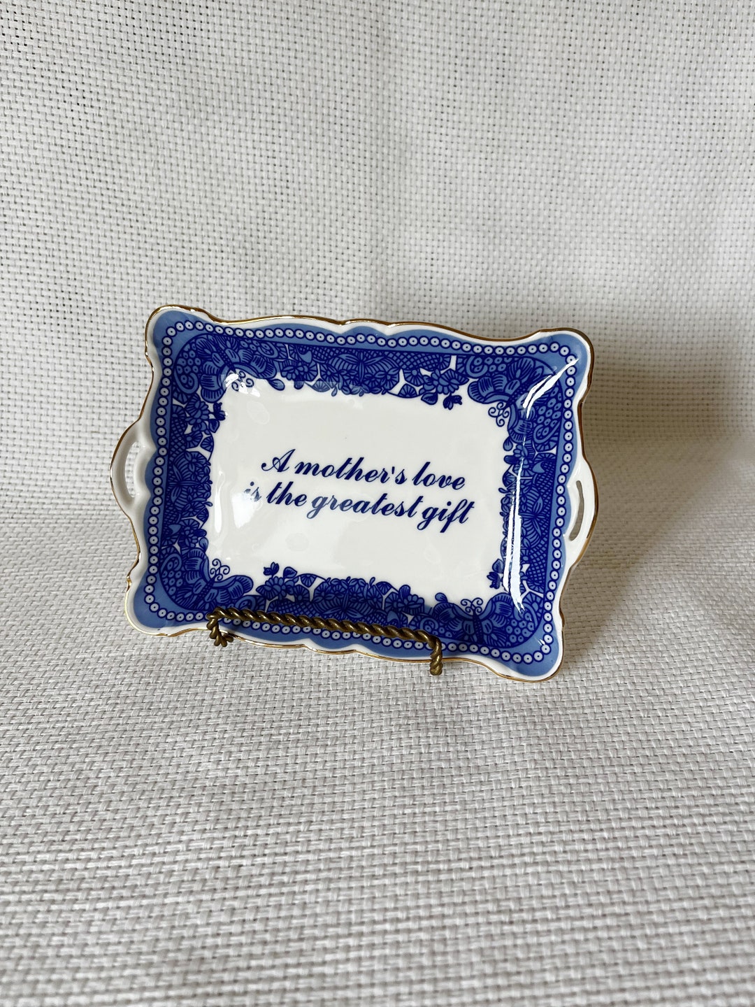 Vintage Gold Rimmed Blue and White Vintage Godinger Platter, Tray Dish ...