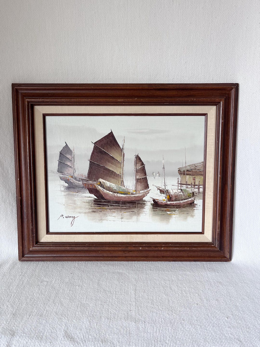 Vintage Artist P. Wong Nautical Oil Painting, Nature Wall Decor ...