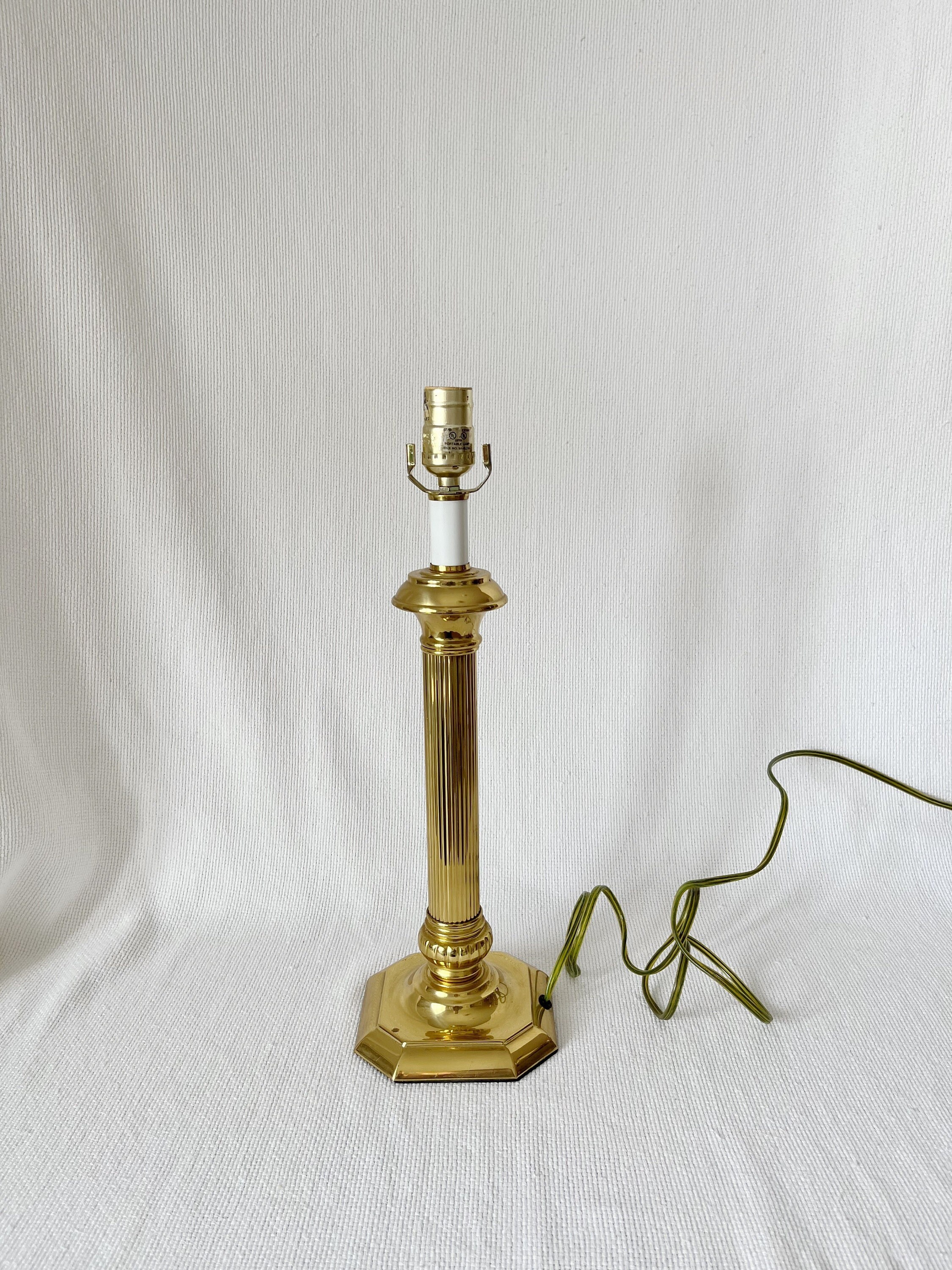 Vintage Brass Candle Stick Column Lamp, Gold Side Table Top Night Lamp ...