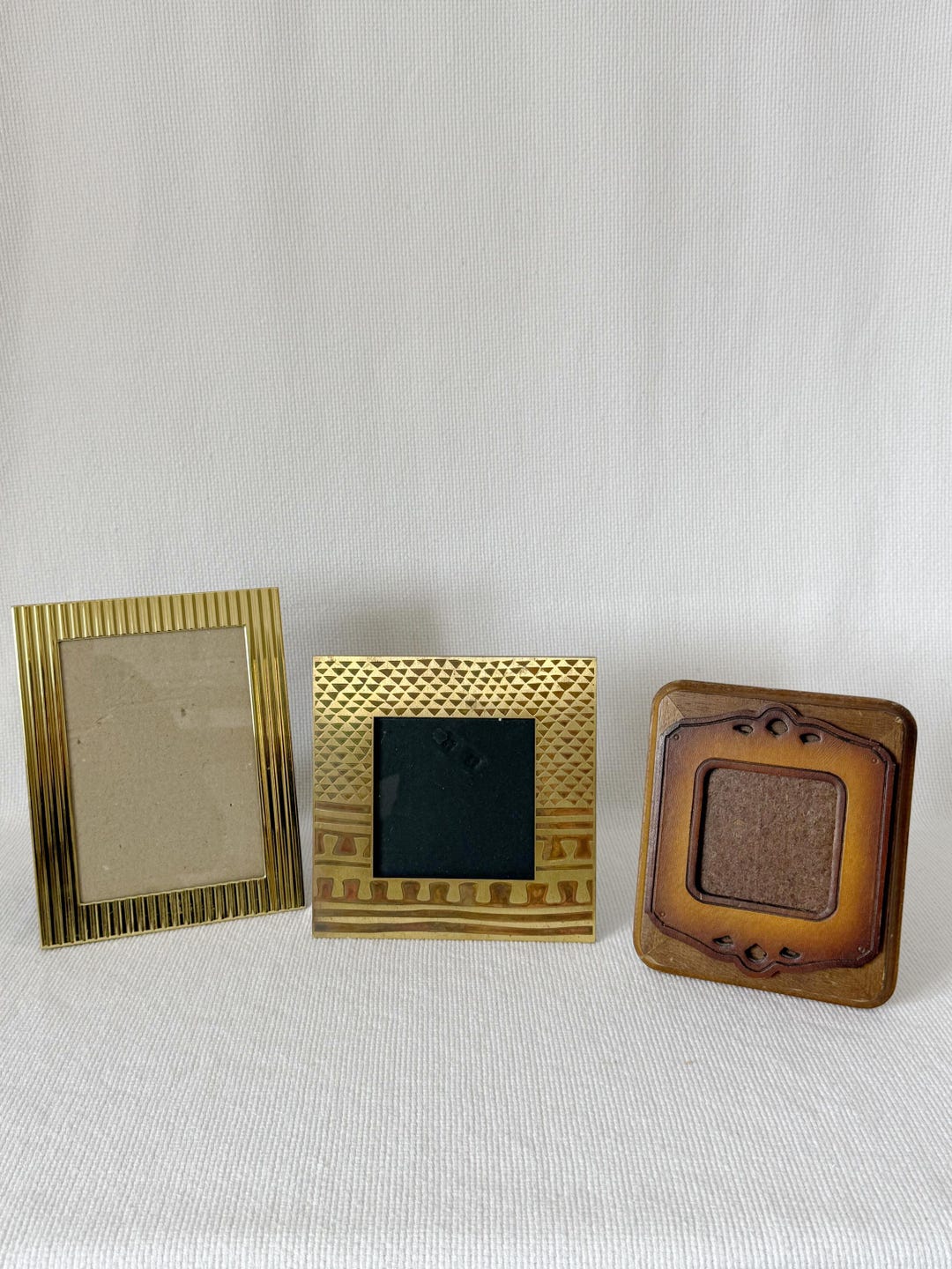 Vintage Small Picture Frames Collection in Gold Brass and Rustic Wood ...