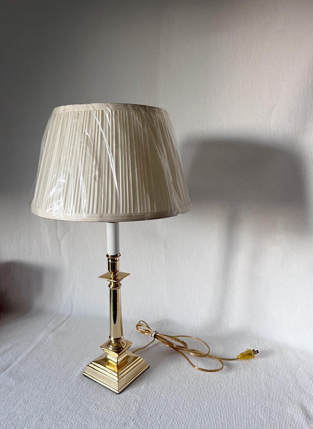 Vintage Classic Brass French Style Table Lamp With Pleated Lamp Shade ...