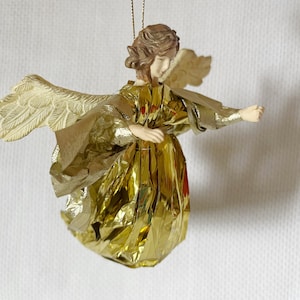 Set of 2 Angels in Golden Foil Christmas Tree Ornaments, Plying Angels ...
