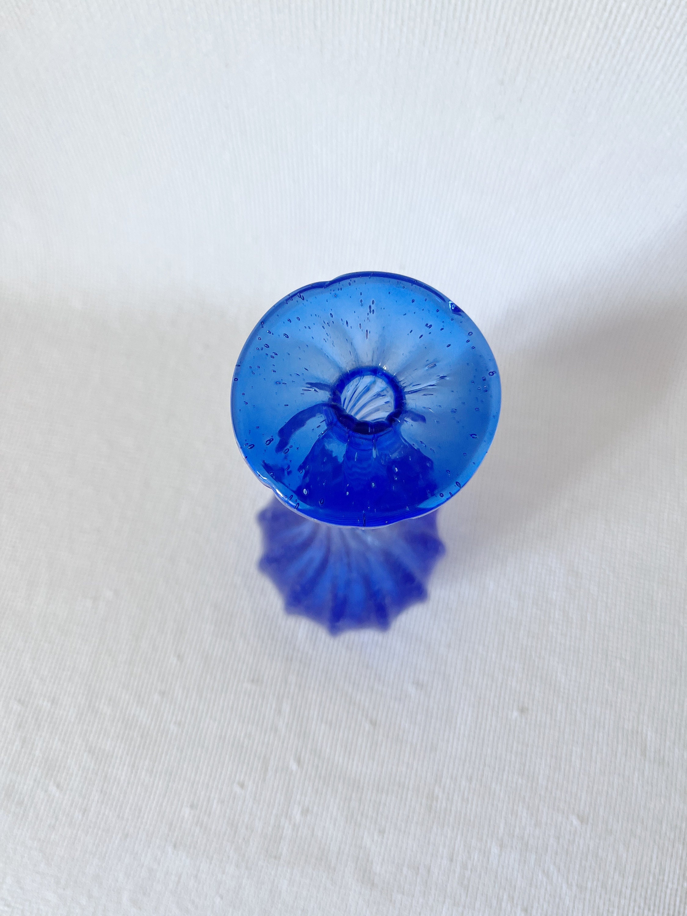 Vintage Cobalt Blue Vase Clear Glass Mouth Blown Art Glass, Collectible ...