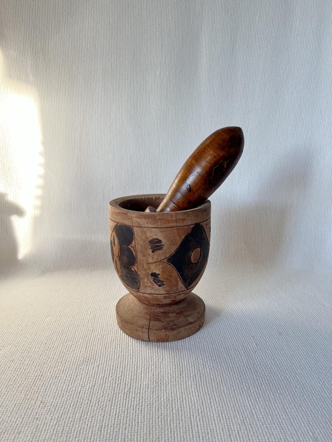 Vintage Large Wooden Mortar and Pestle, Pilon, Wooden Large Carved ...