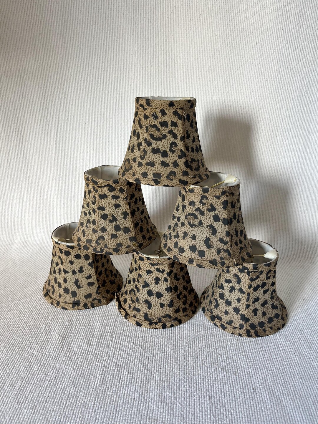 Vintage Set of 6 Leopard Print Lamp Shades 4 Tall Clip on Chandelier ...