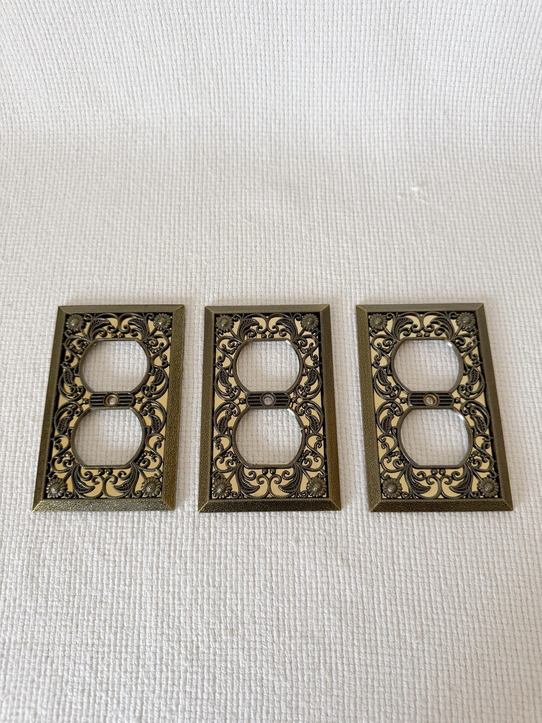 Vintage Decorative Brass Metal Electrical Outlet Cover, Ornate Wall ...