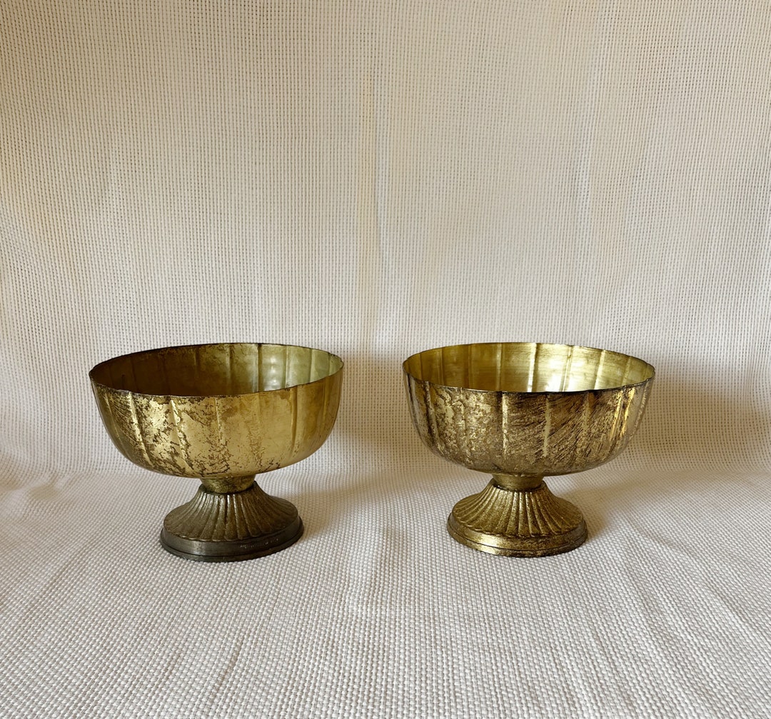 Gold Metal Compote Bowl, Vintage Weddings Decoration, Flowers Vase ...