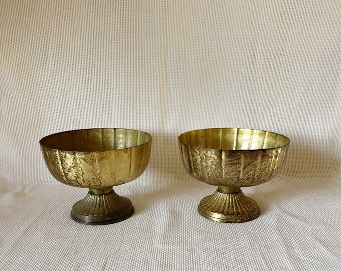 Gold Metal Compote Bowl, Vintage Weddings Decoration, Flowers Vase ...