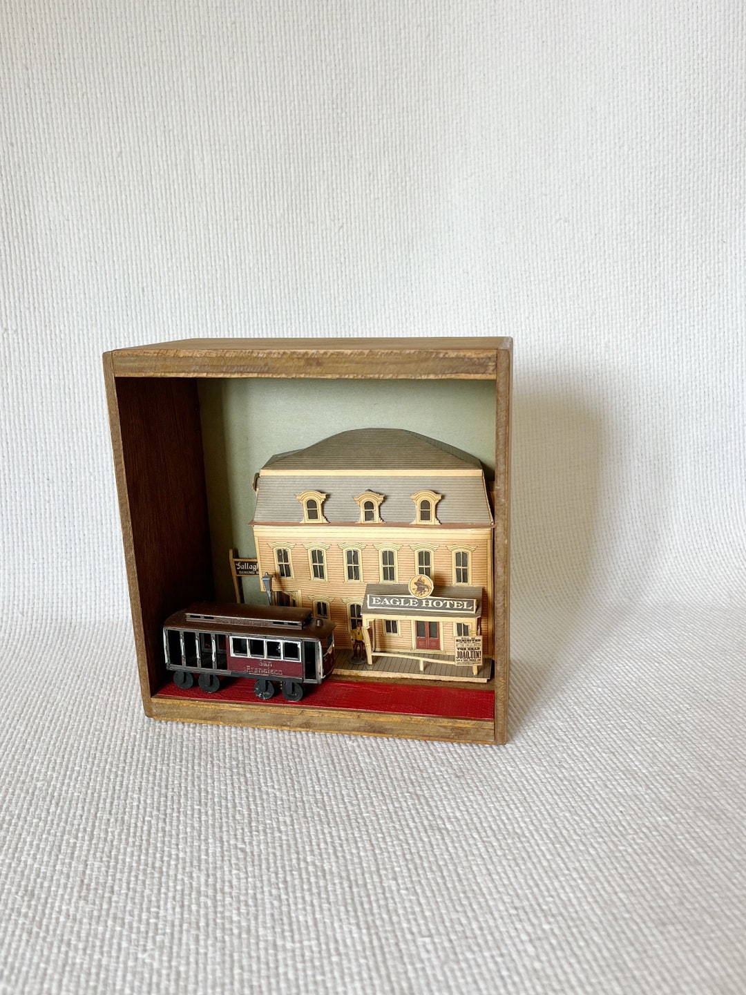 Vintage Miniature Train Station in a Wooden Box, Eagle Hotel Miniature ...