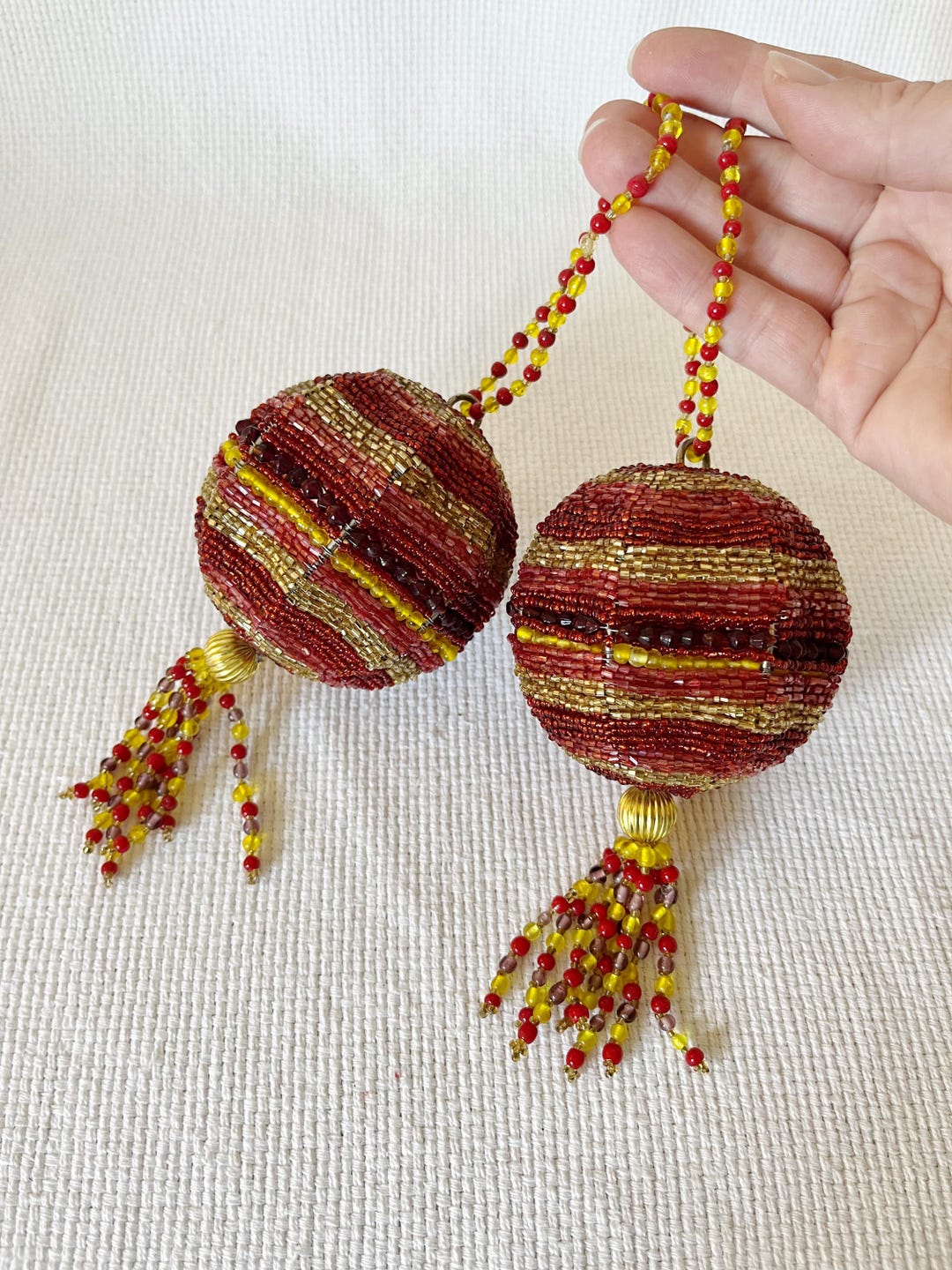 Vintage Beaded Christmas Tree Decoration Set of 2, Christmas Tree ...