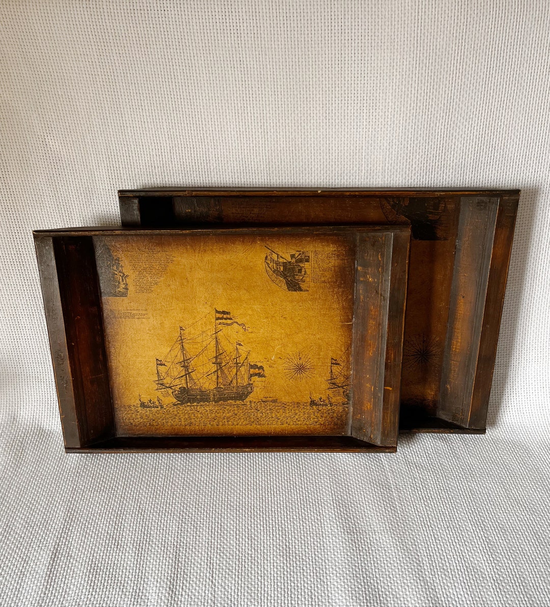 Vintage Old Nautical Ship Tray Set of 2, Old World Map Tray, Antique ...