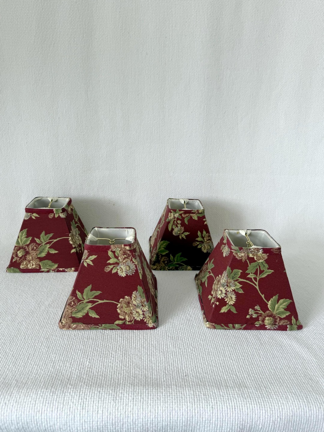 Vintage Square Bell Burgundy Floral Lamp Shade – French Country ...