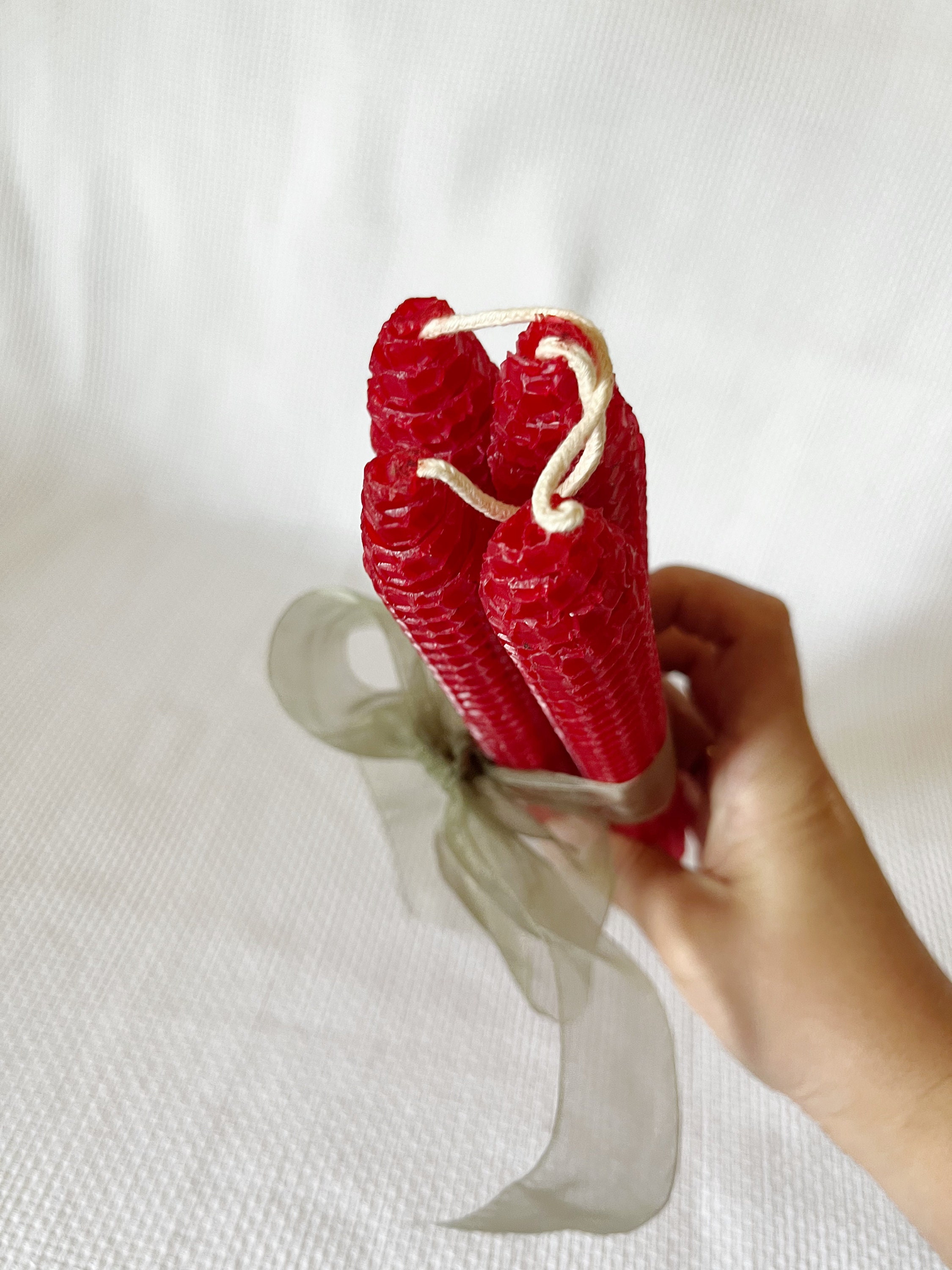 Red Hand Made Bees Wax Candle Sticks, Christmas Candle Sticks, Pure ...