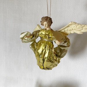 Set of 2 Angels in Golden Foil Christmas Tree Ornaments, Plying Angels ...