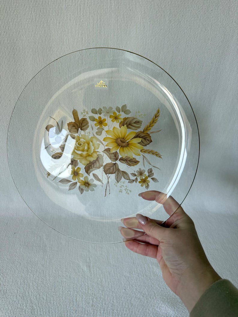 Vintage Viking Glass Floral Serving Platter, Yellow Flower Design, Mid ...