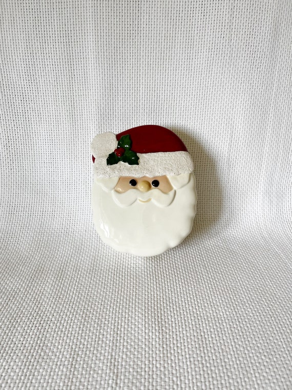 Cute Santa Face Ceramic Trinket Dish Hand Painted Sig… - Gem