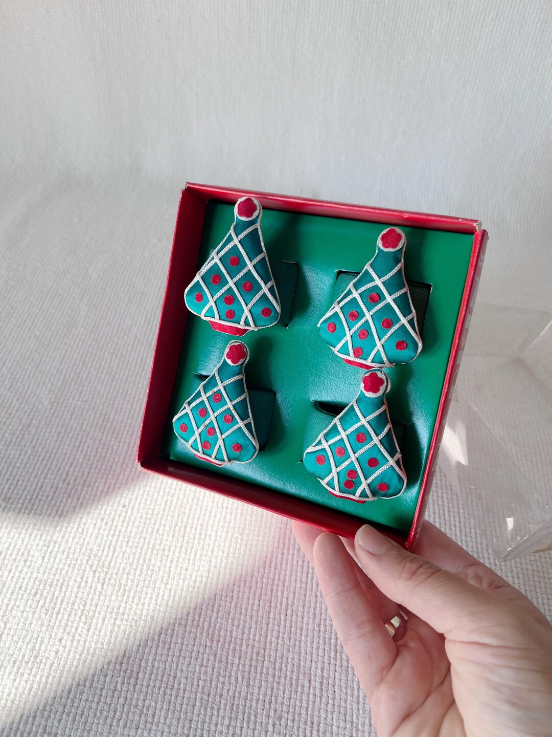 Vintage Christmas Tree Napkin Rings Holiday Table Decor Holders Set of ...