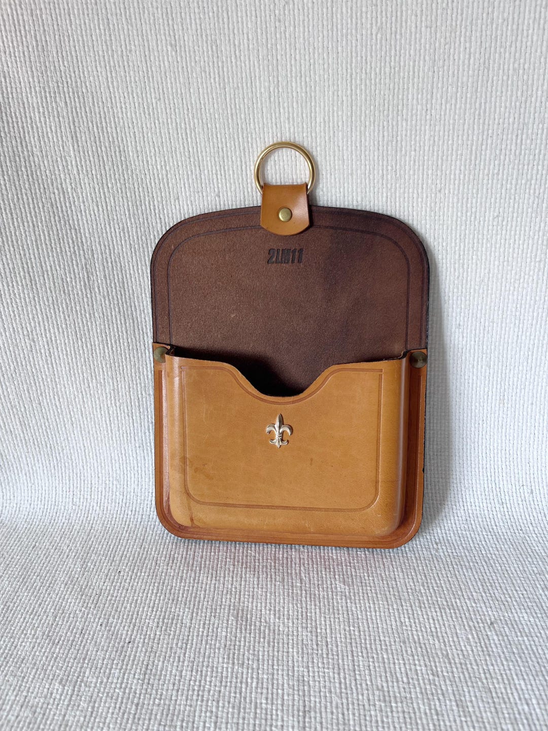 Antique or Vintage Mail Pocket, All Brown Leather With Fleur De Lys ...