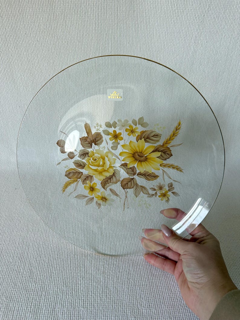 Vintage Viking Glass Floral Serving Platter, Yellow Flower Design, Mid ...