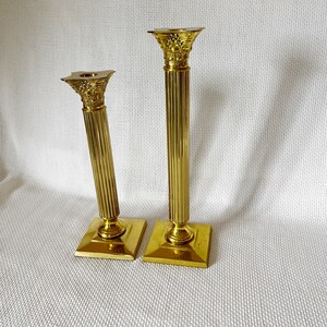 Vintage Beautiful Brass Pair of Column Candlesticks, Antique English ...