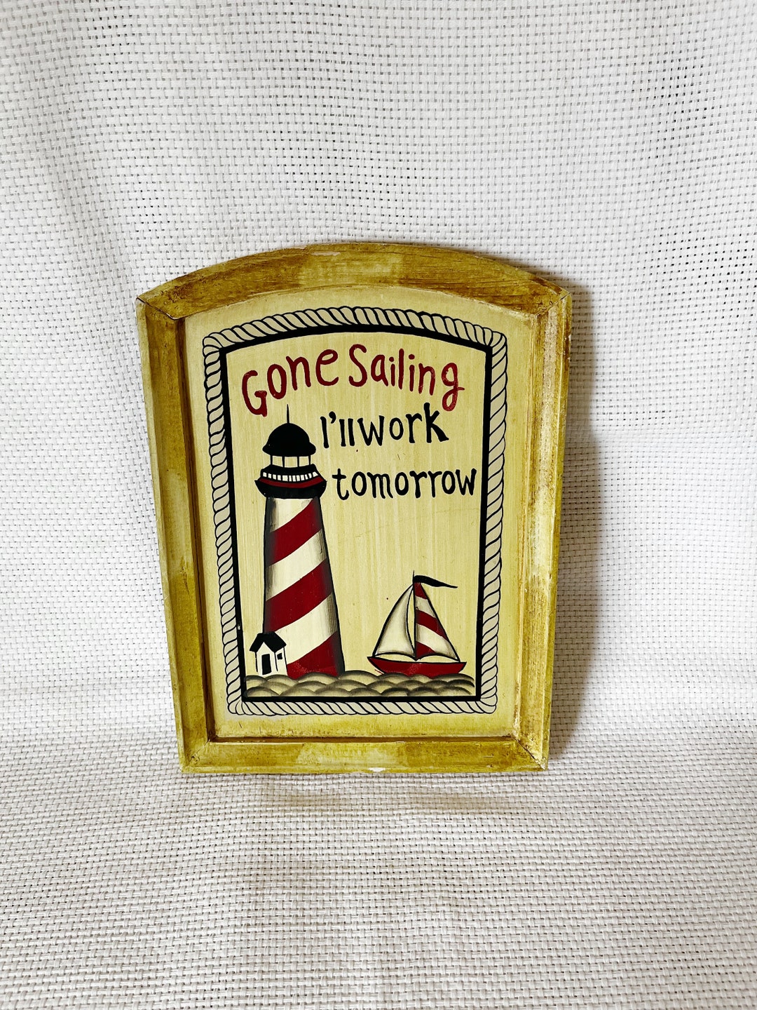 Wooden Hand Carved Lighthouse Wall Picture, Small Wood Picture ...