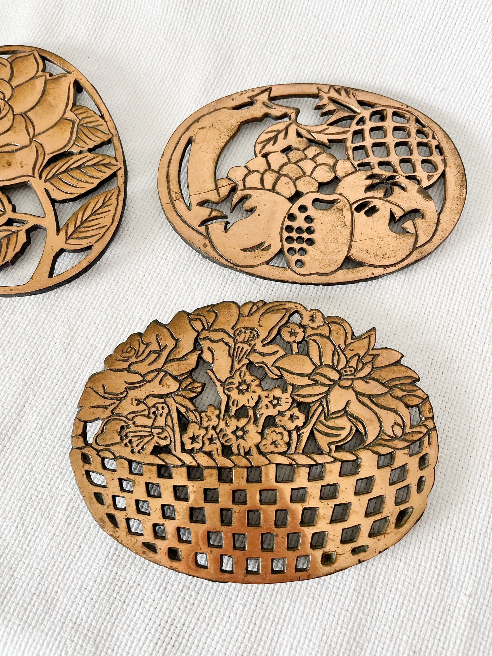 Vintage Copper Old Dutch Design Trivets, Copper Over Cast Iron Wall ...