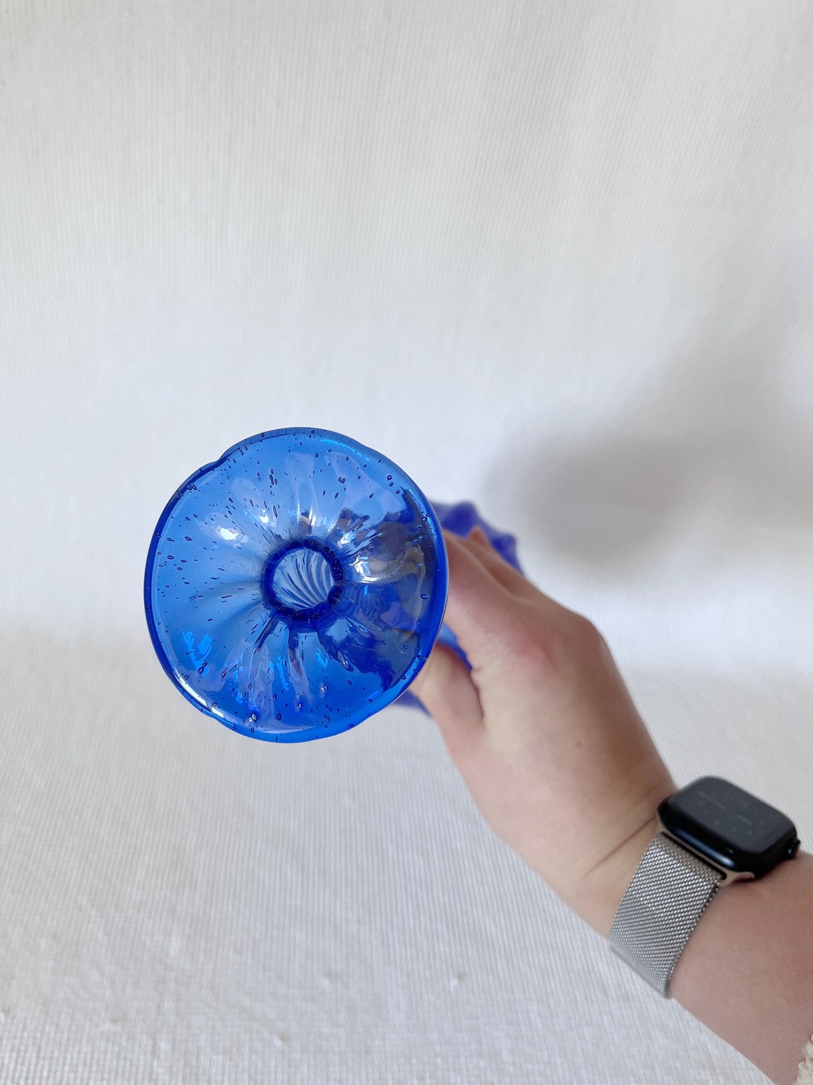 Vintage Cobalt Blue Vase Clear Glass Mouth Blown Art Glass, Collectible ...
