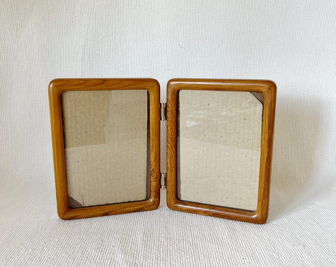 Vintage Wooden Sleek Made Bi-fold Picture Frame, Minimal Wood Frame ...