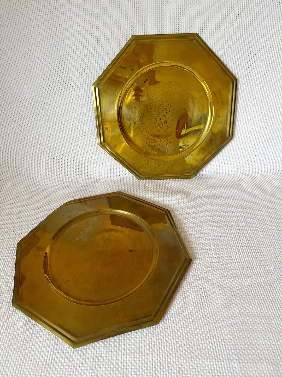Vintage Solid Brass Octagonal Plates, Minimal Wall Decoration, Pillar ...