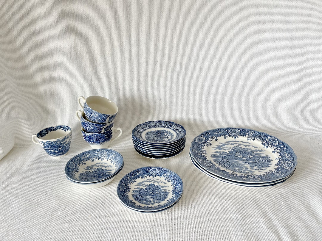 Vintage English Ironstone Hand Painted Village and Liberty Blue ...