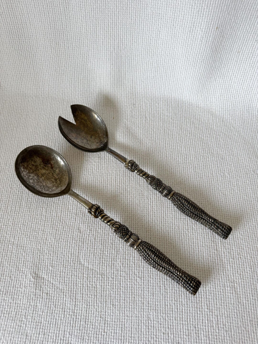 Vintage SILEA Silver Plated Fork and Spoon Serving Set, Rope and Tassel ...