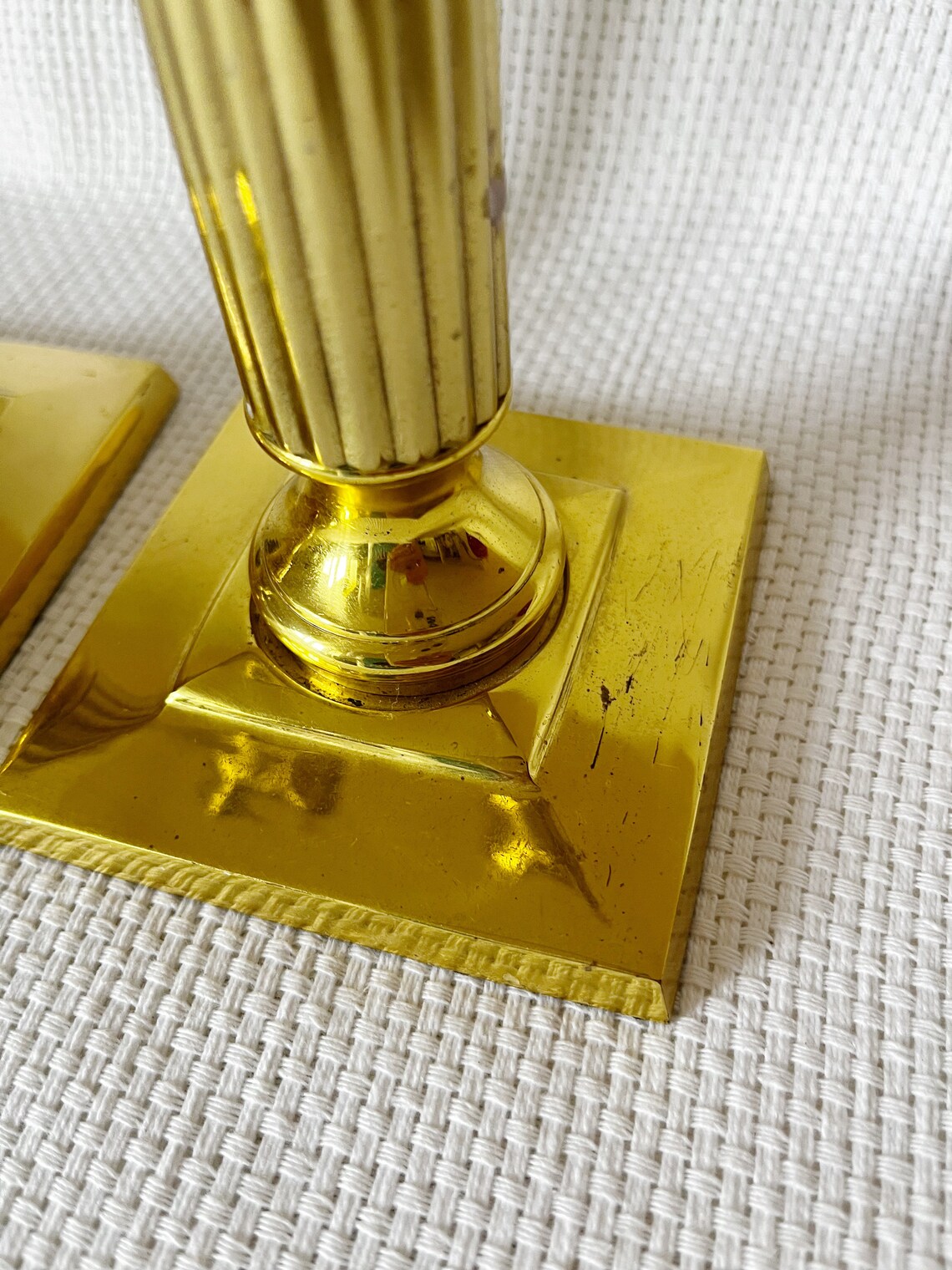 Vintage Beautiful Brass Pair of Column Candlesticks, Antique English ...
