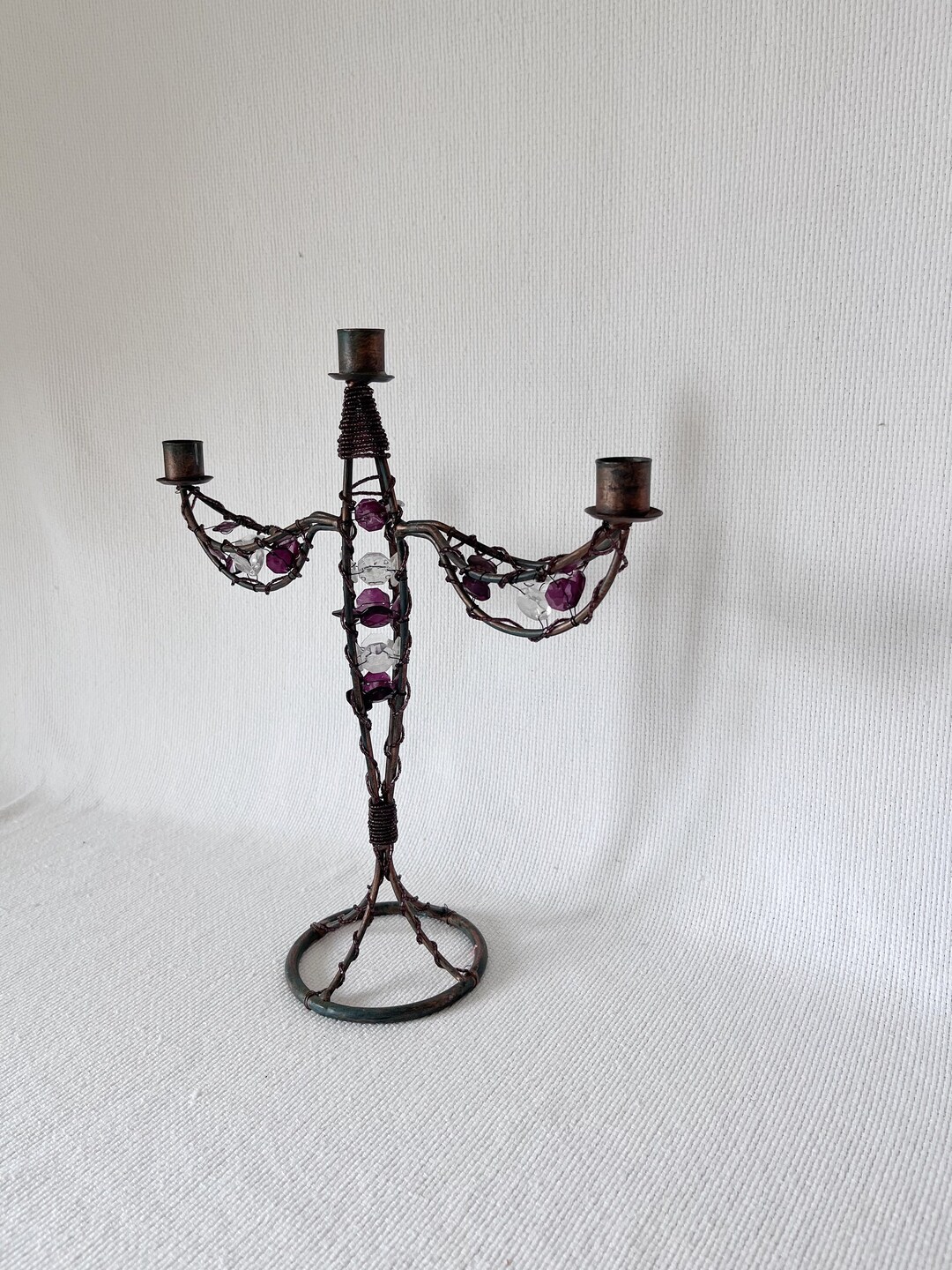 Single Beaded Candelabra in Dark Purple, Vintage Candle Holder ...