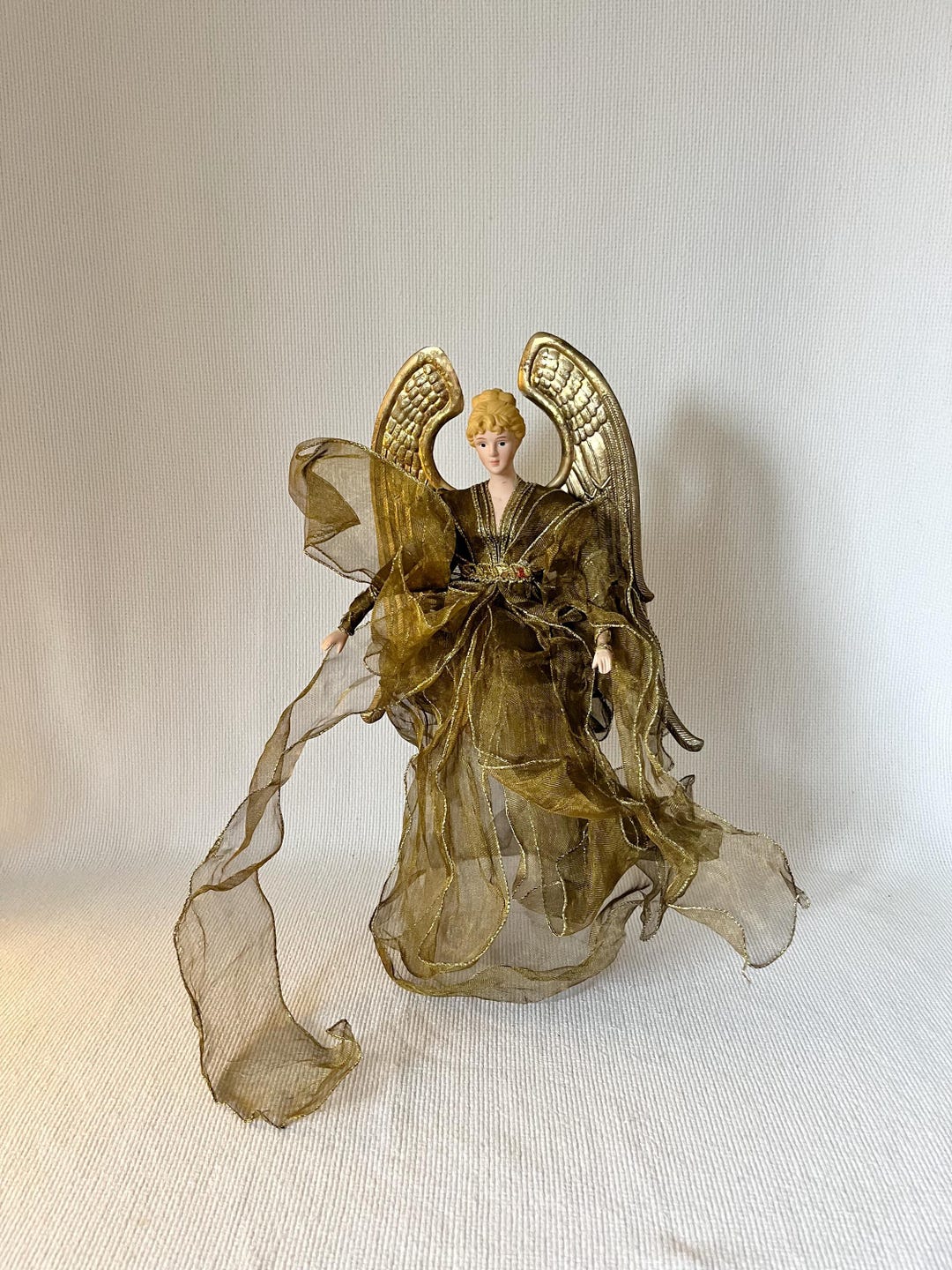 Vintage Angel in Gold Christmas Tree Topper, Free Standing Christmas ...