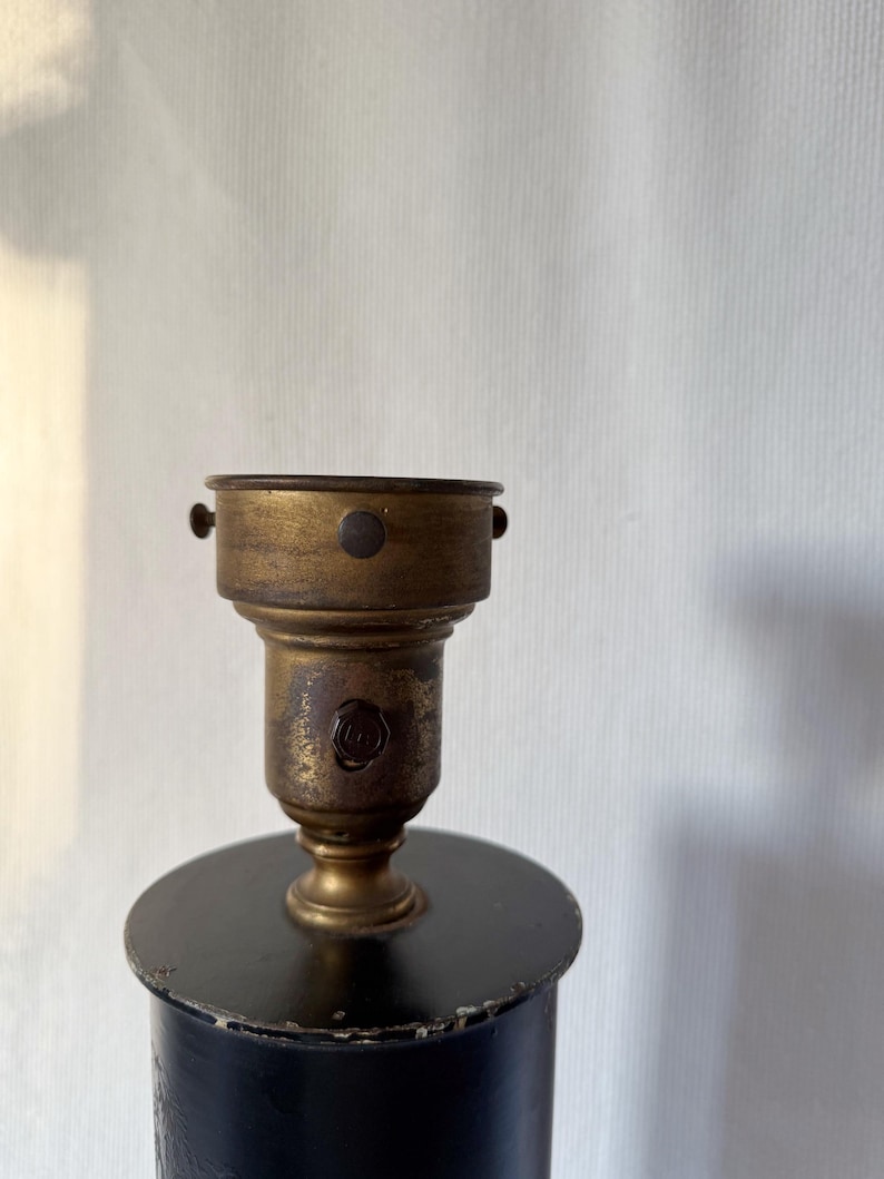 Vintage Asian Style Black Metal Table Lamp – Painted Scenic Design ...