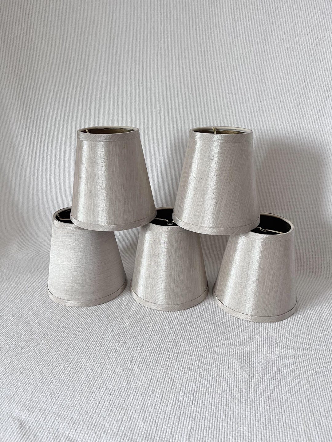 Vintage Set of 5 Neutral Beige Silk Lamp Shades, Clip-on Attachment ...